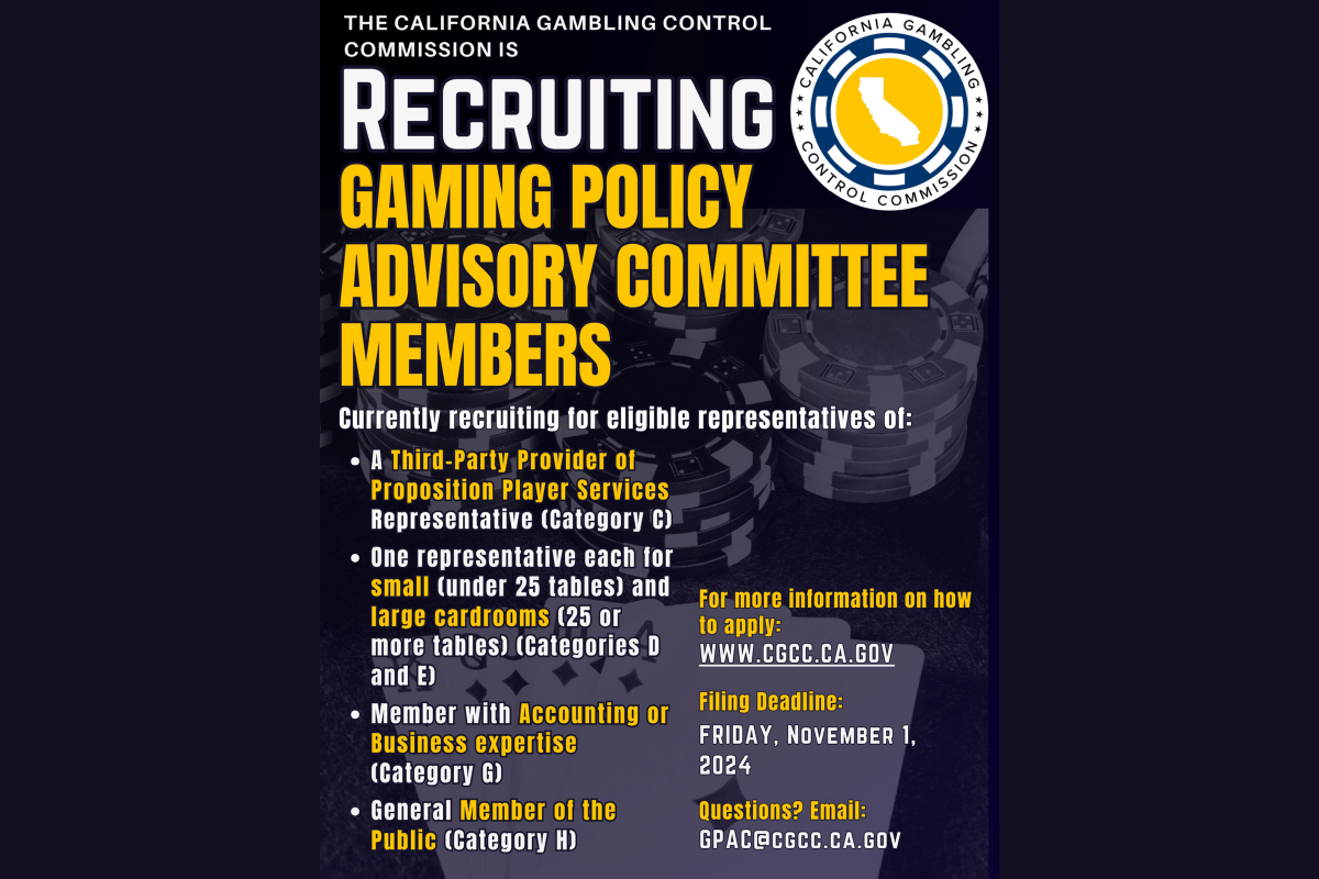 GAMING POLICY ADVISORY COMMITTEE – NOTIFICATION OF SEATS WITH TERMS ...